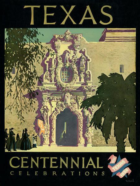 Texas Centennial Celebrations poster of people in front of