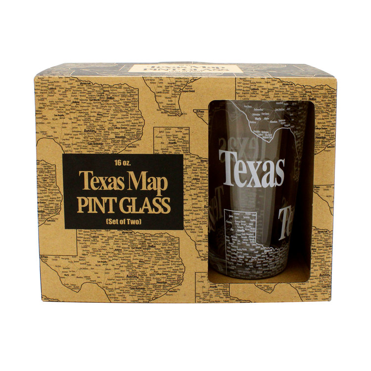 Texas Map Pint Glass Set of 2