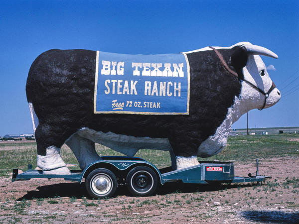 Bull-Big Texan sign, Amarillo, Texas, 1982